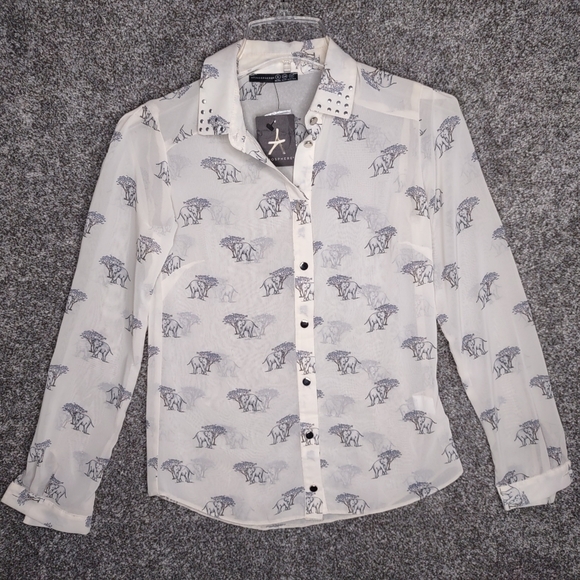 Atmosphere | Tops | Atmosphere Button Blouse Sheer Elephant Motif ...